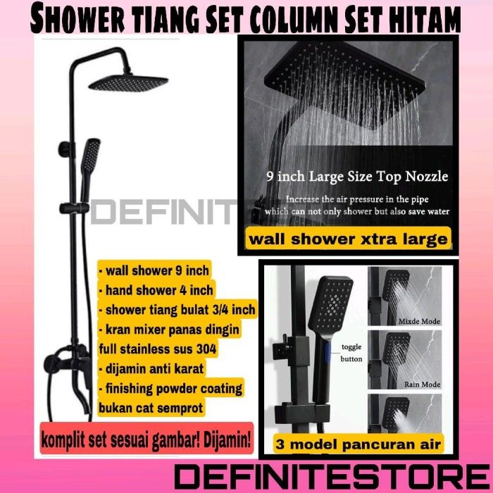 SHOWER TIANG COLUMN SET TIANG SHOWER HITAM STAINLESS XTRA KARAT ...