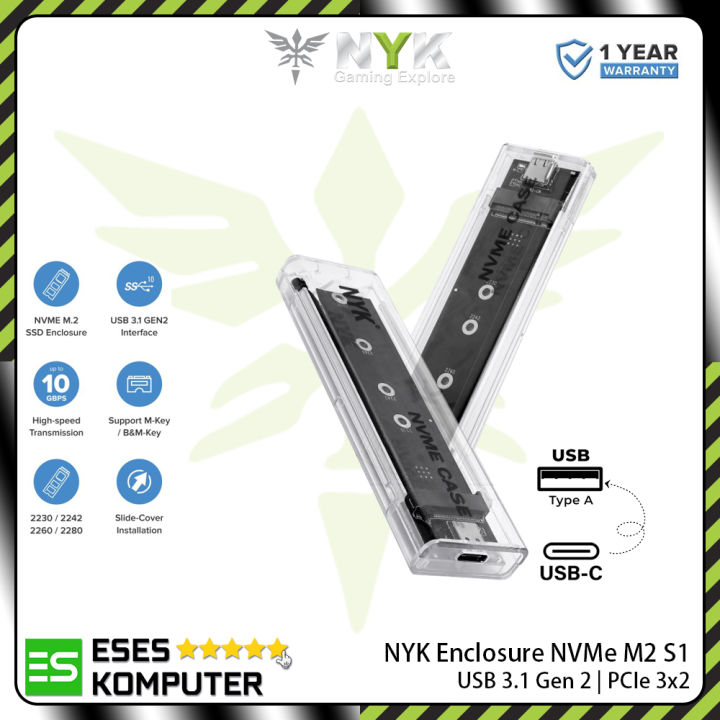 Enclosure NYK S1 Transparent M.2 NVMe SSD Enclosure USB3.1 Gen 3x2 ...