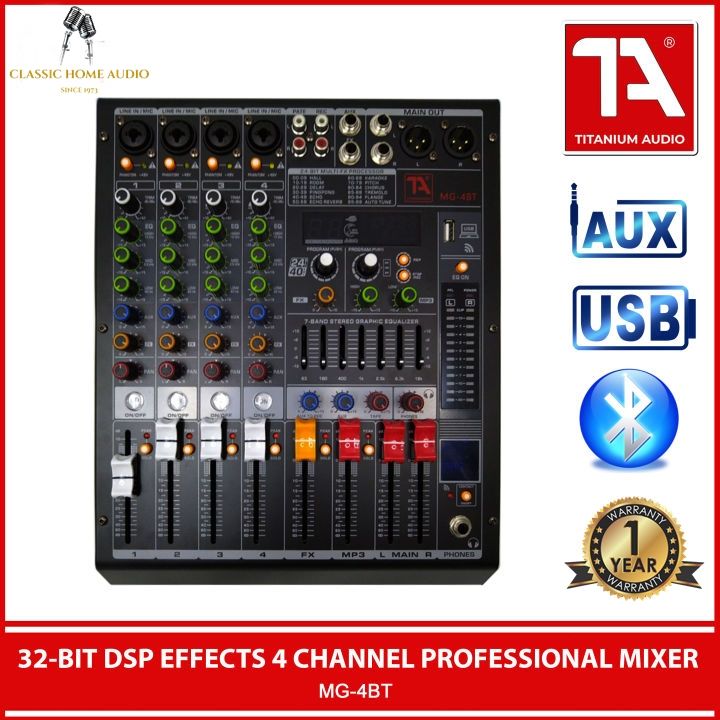 Audio Mixer / Professional 4 Channel Yamaha Mixer / 32-BIT DSP Effects / Yamaha Mixer / Titanium ...