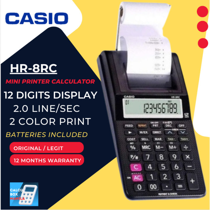 CASIO HR8RC MINI PRINTER CALCULATOR ORIGINAL WITH 1 YEAR WARRANTY ...