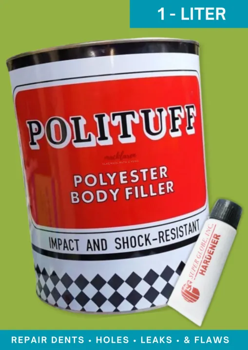 POLITUFF POLYESTER BODY FILLER WITH HARDENER 1 LITER REPAIRS DENTS ...