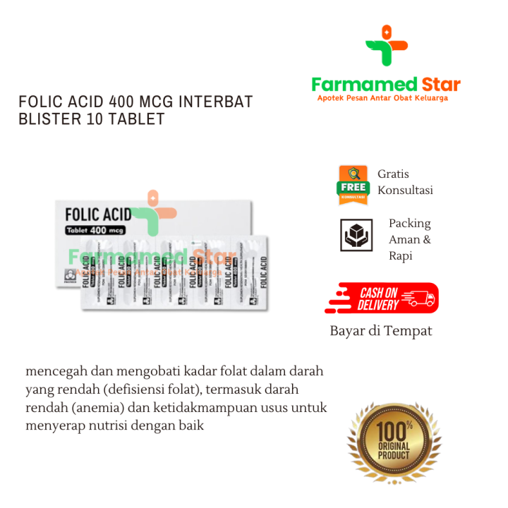 FOLIC ACID 400 MCG INTERBAT BLISTER 10 TABLET | Lazada Indonesia