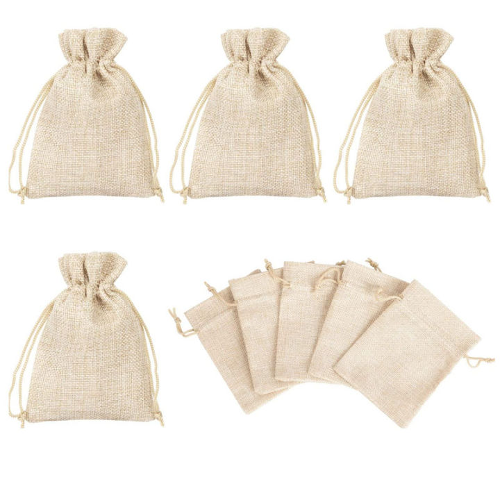 5pcs/Bag Vintage Natural Linen Burlap Bag Jute Gift Bag Drawstring Gift ...