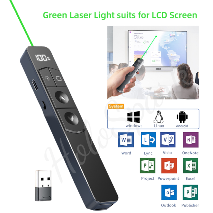 Green Laser 2.4GHz Wireless Presentation Clicker Powerpoint Pen USB ...