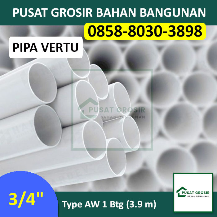 Pipa PVC 3/4" AW Merek Vertu Pipa Paralon 3/4inch AW Per Btg (3.9 m ...