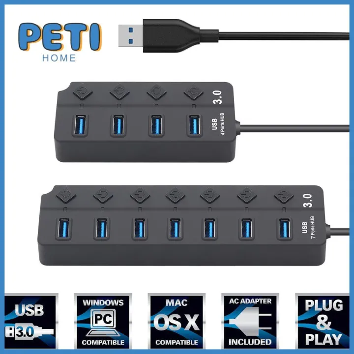 PETIHOME Plug and Play External High Speed 4/7 Ports Splitter On/Off ...