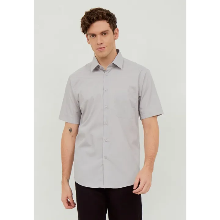 Alisan Kemeja Polos Kemeja Lengan Pendek Polos Slimfit - Abu 1 | Lazada ...