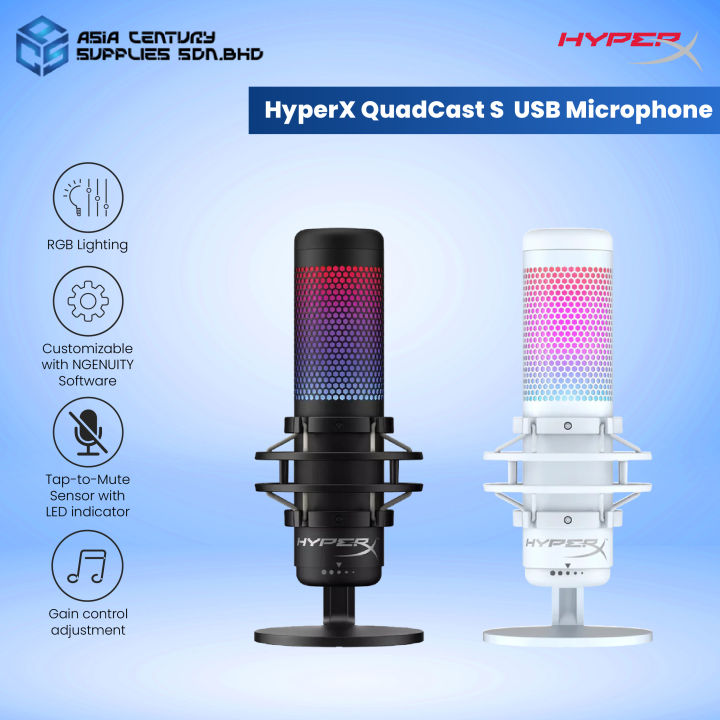 HyperX Quadcast S USB Condenser Gaming Microphone Black , White , RGB Lightning , Ngenuity ...