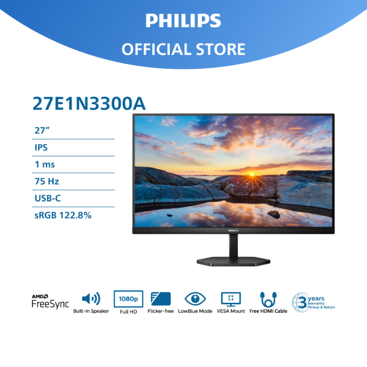 Philips 27" 27E1N3300A IPS FHD 75Hz 1ms AMD FreeSync Build-In Speaker Adaptive Sync LED Monitor ...