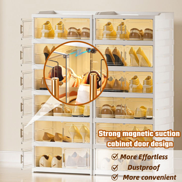 Spot goods】Stackable large space dust-proof shoe storage box 3-9layers ...