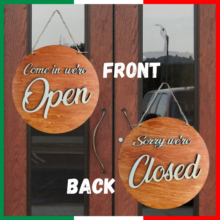 OPEN / CLOSE DOOR SIGNAGE (BACK TO BACK) / WOODEN ROUND / DOUBLE SIDED ...