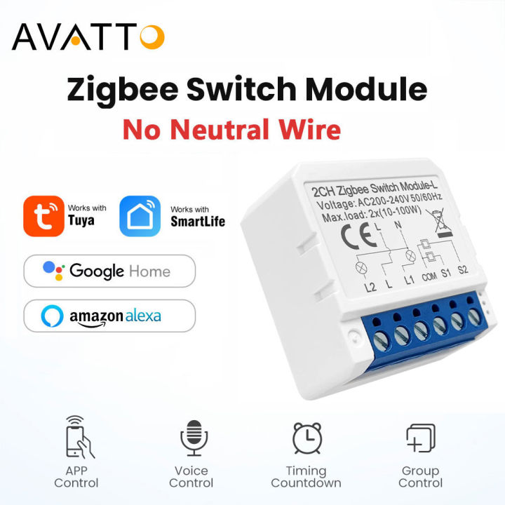 AVATTO Smart Zigbee Switch Module No Neutral Wire Required,Tuya 1/2/3 Gang Switch with 2 Way ...