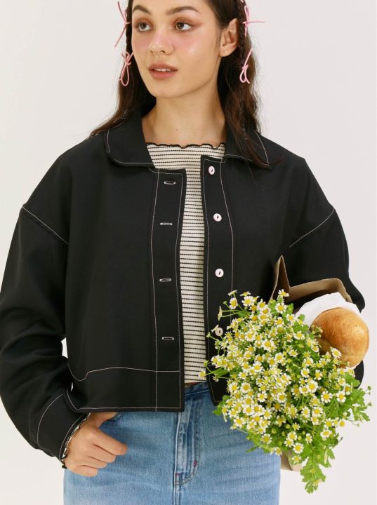 ALTER&BEYOND Leisure Jacket in Black เสื้อแจ๊คเก็ตทรงครอป | Lazada.co.th