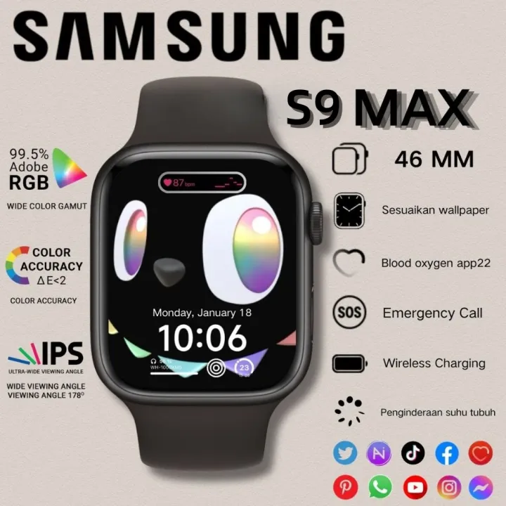 Samsung S9 Max Smart Watch 2.19 "AMOLED Display Touch Screen Original ...