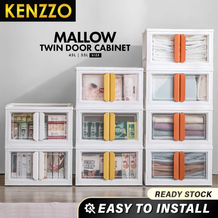 KENZZO Mallow Twin Door Foldable Big Plastic Cabinet Storage Box Front ...