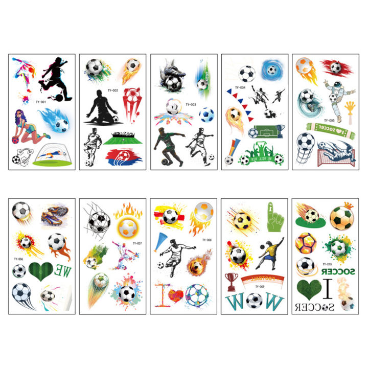 10 Sheets Football Face Temporary Tattoos Cartoon Soccer Sports Style ...