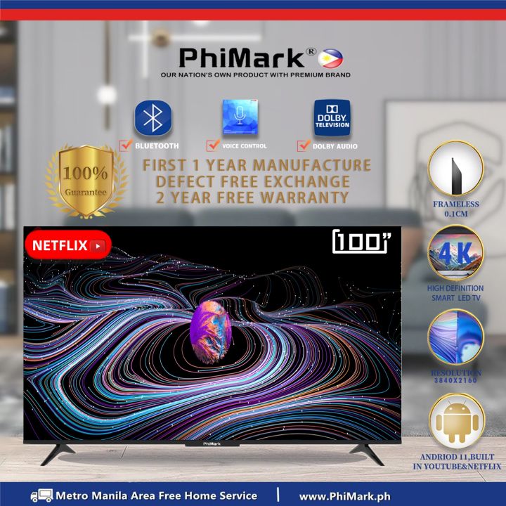 PhiMark 100” 4K Frameless Android 11 Smart LED TV ,VIOCE CONTROL,BLUETOOTH,DOLBY AUDIO,ISDB-T ...