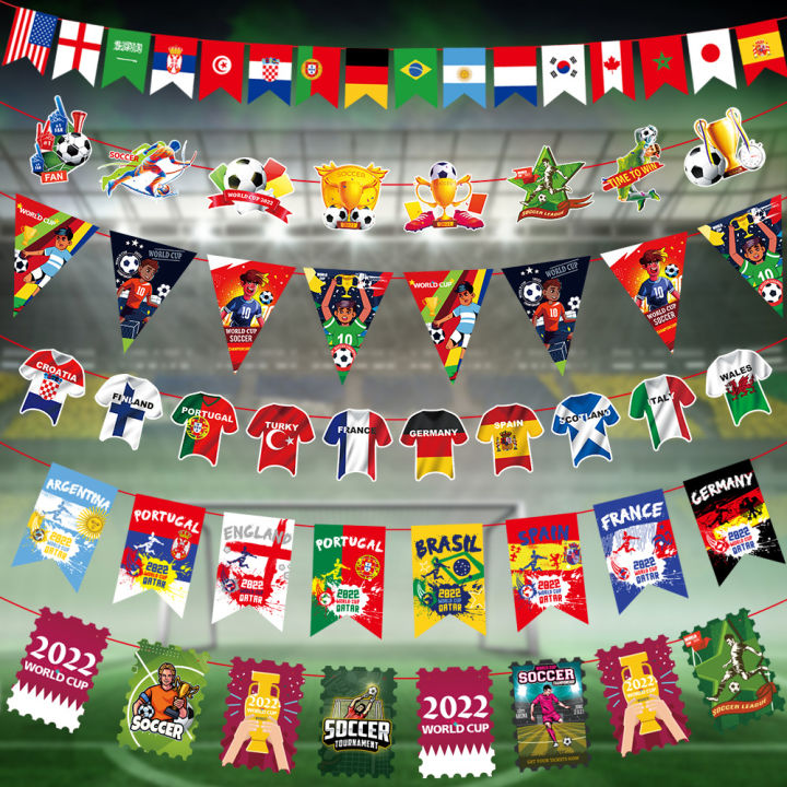 2022 Qatar World Cup Party Paper Banner Football Party Jersey Flag ...