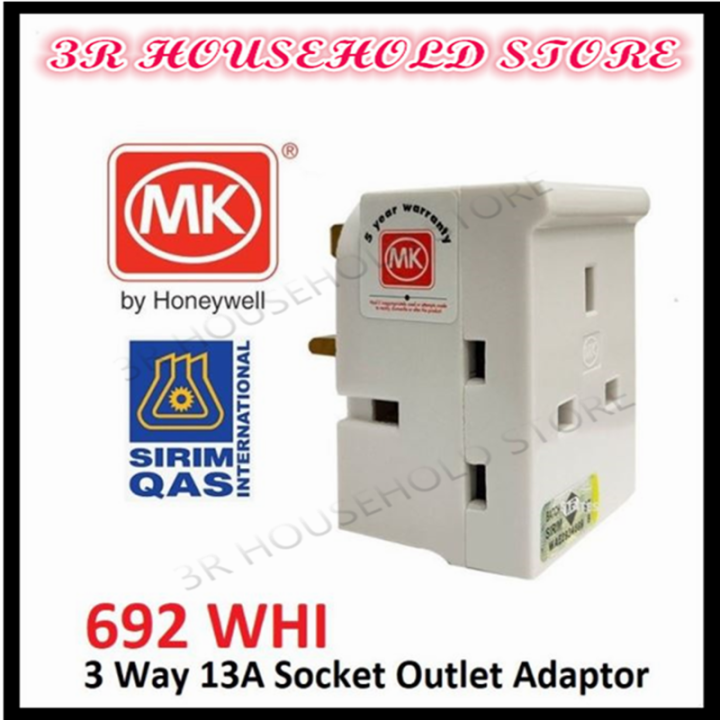 MK692 13A Heavy Duty 3 Way Adaptor Plug Socket Outlet with Sirim ...