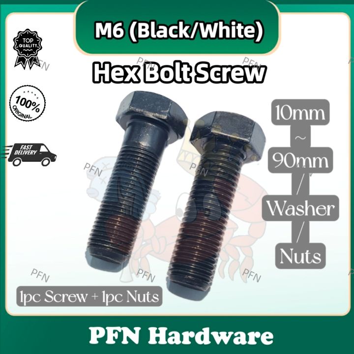 💥 Ready Stock💥 M6 Hex Bolt (12MM - 60MM) High Tensile (Black or White S ...