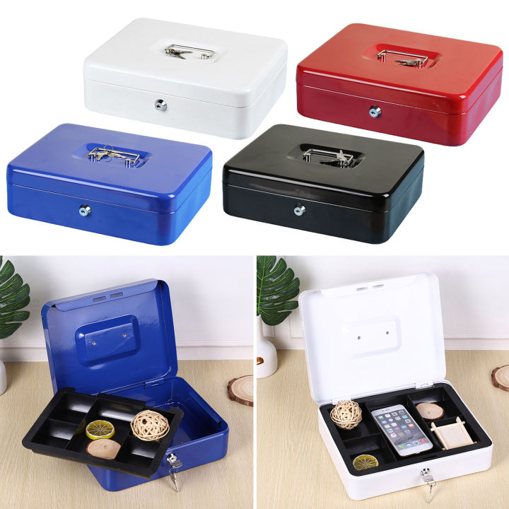 Metal Money Box Cash Drawer with Compartments Secure Fireproof Cash ...