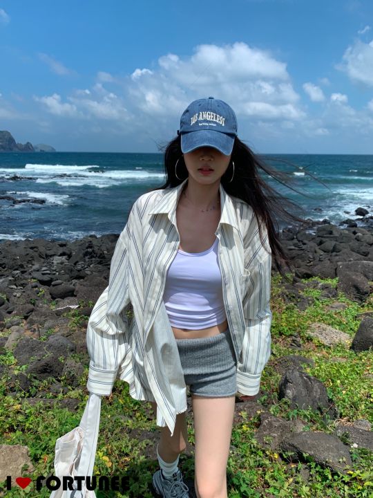 Fortunee เสื้อเชิ้ตแขนยาวผ้านุ่มสำหรับฤดูใบไม้ร่วง สไตล์วินเทจลายทาง ...