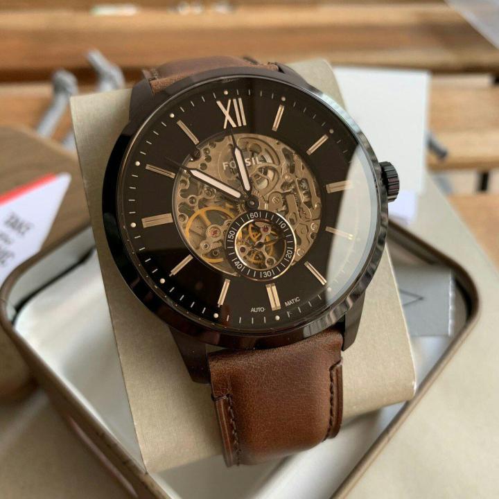 (READY STOK) Fossil Original TOWNSMAN 48MM AUTOMATIC BROWN LEATHER ...