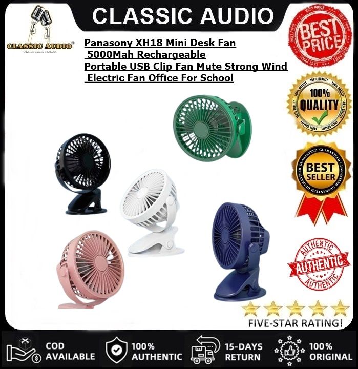 CLASSIC AUDIO Panasony XH18 Mini Desk Fan 5000Mah Rechargeable Portable ...