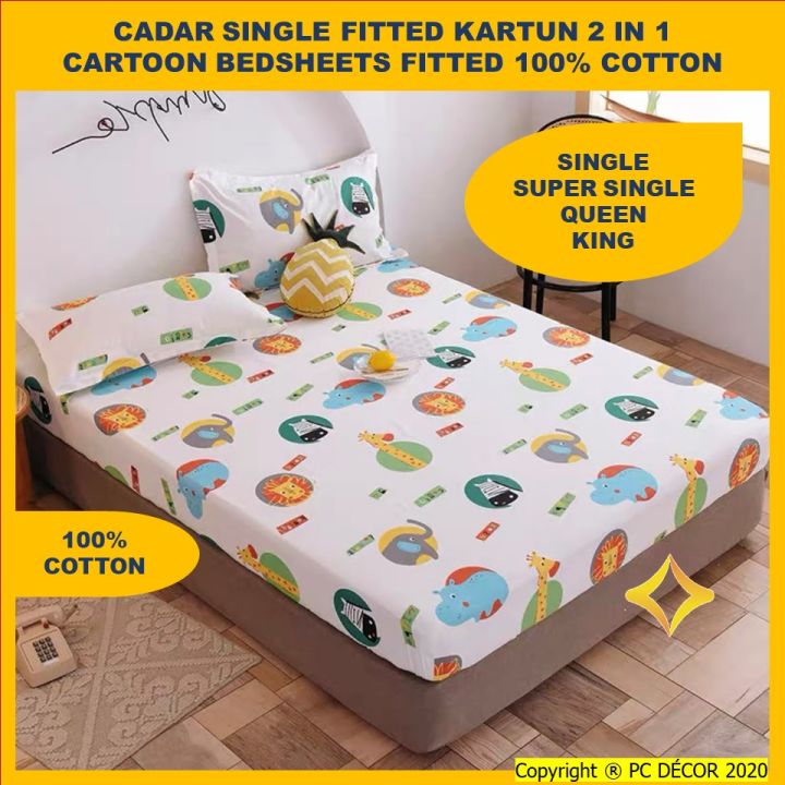 Single/ Super Single/ Queen/ King Cartoon Bed Sheets Fitted Set | Lazada
