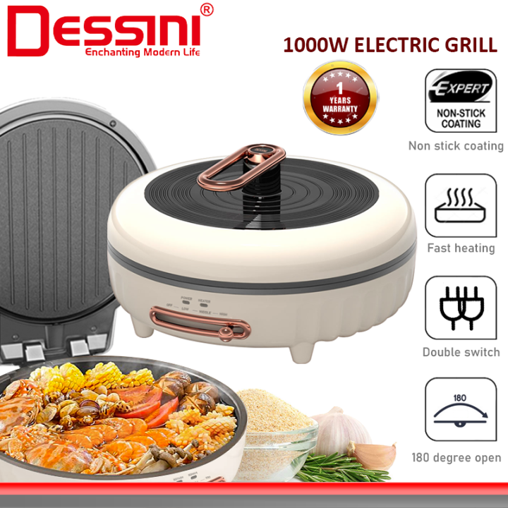 DESSINI ITALY 180° Open 26CM Double Sided Non-Stick Electric Baking Pan ...