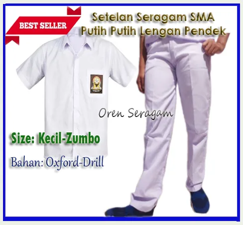 SETELAN SERAGAM SMA PUTIH PUTIH LENGAN PENDEK LAKI Jumbo-SATU STEL ...