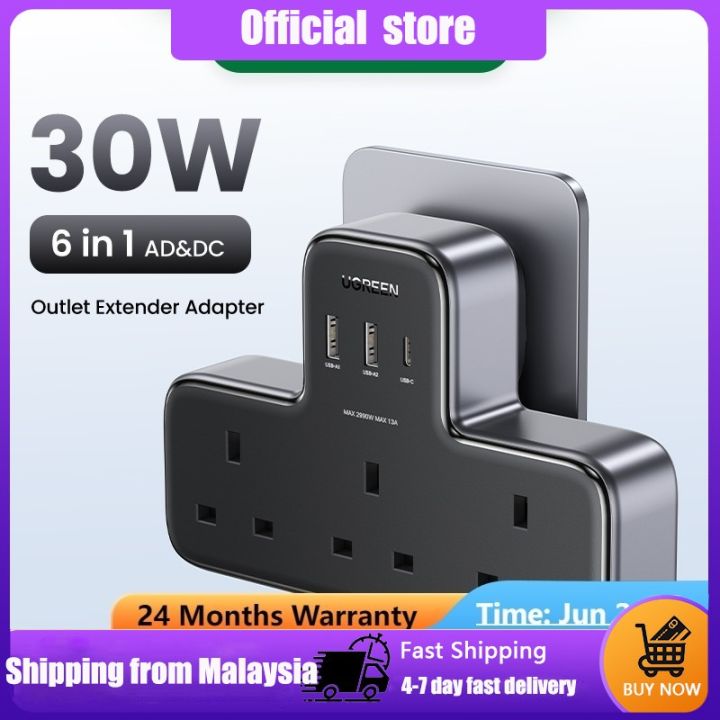 Ugreen PD30W 6-in-1 Fast Charging USB-A USB-C Extension Socket Wall ...