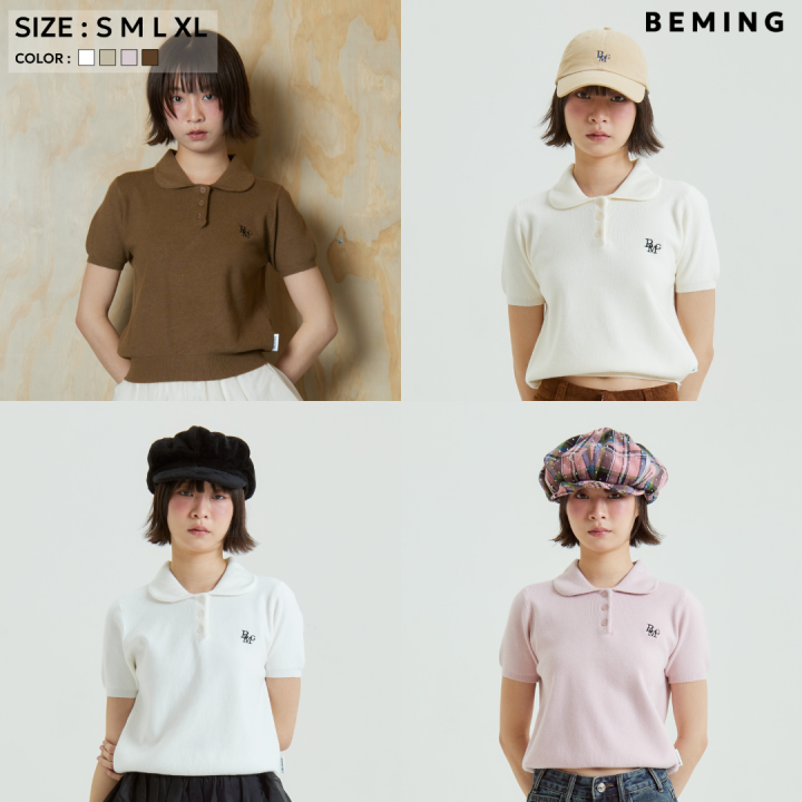 Bemingtop985 (S-XL)-Emma Polo Knit – เสื้อโปโลไหมพรมแขนสั้นคอบัว ...