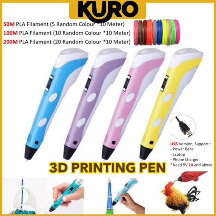 Kuro FREE 10M Filament - 3D PLA Printing Doodle Arts Craft Drawing USB ...