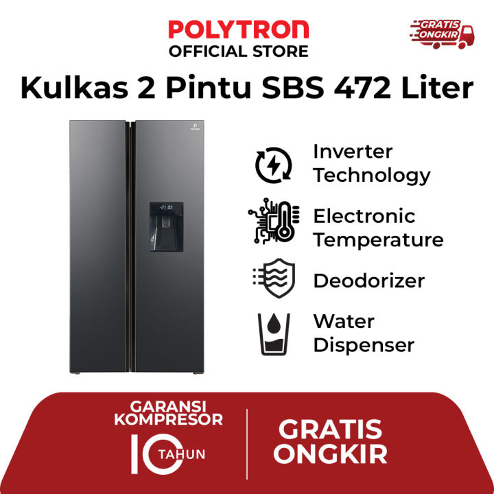 POLYTRON Kulkas 2 Pintu Side by side Inverter New Belleza PRS 480X ...