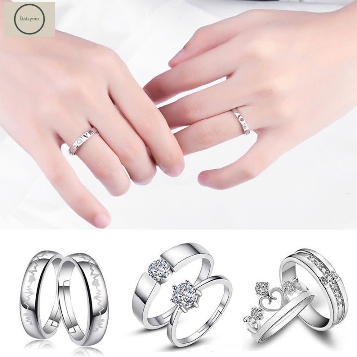 Jewelry 2pcs 925 Silver Couple Ring Crystal Diamond Couple Wedding ...