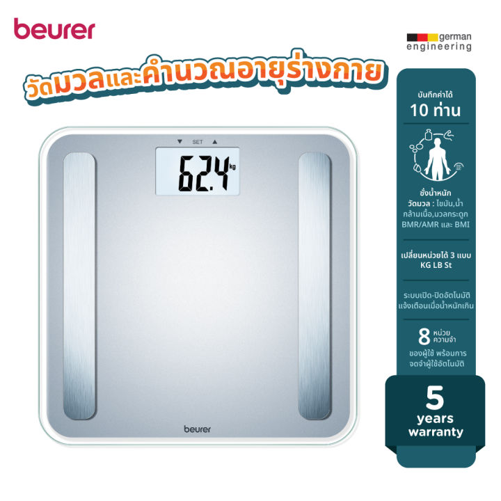 Beurer เครื่องชั่งน้ำหนักวัดมวลด้วยไขมันช่องท้อง และ อายุร่างกาย หน้าจอ ...