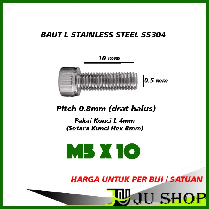 Baut L M5 x 10 stainless steel SS304 (harga per biji) baut M5 | Lazada ...
