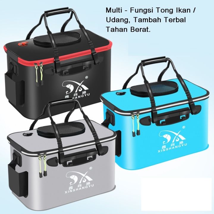 READY STOCK Portable Fishing Bucket with POCKET/ Bag, Kotak Pancing ...