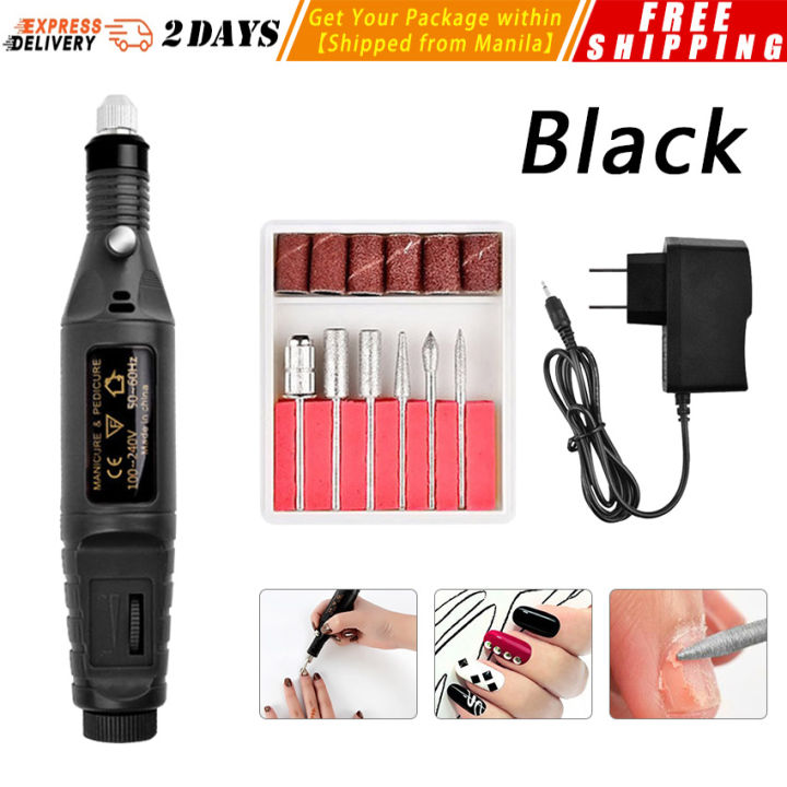 【Black/Rose】Rechargeable Nail Drill Machine Cordless Portable Manicure ...