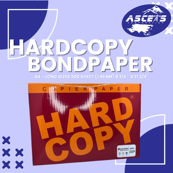 Hard Copy Bond Paper Short- A4 -Long Sizes 500 Sheet (1 Ream) 8 1/4 " x ...