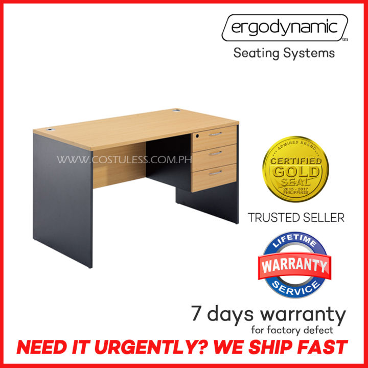Ergodynamic OD10060BCH Beech MFC Office Desk with 3 Side Drawers ...