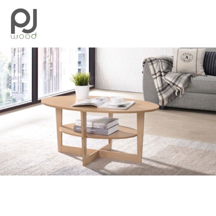 PJ Wood โต๊ะกลาง หน้าวงรี โต๊ะไม้ โต๊ะกลางไม้ Coffee Table oval square ...