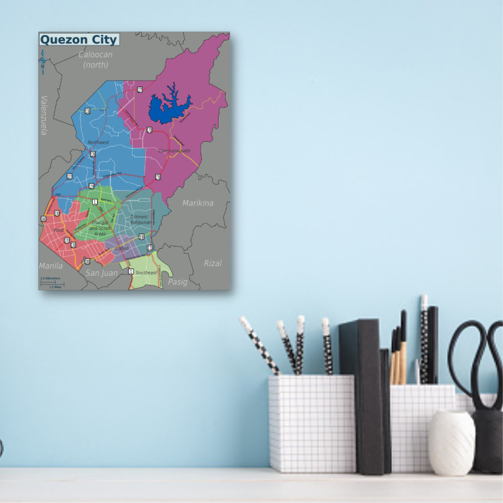 Laminated Quezon City Districts Map, Quezon City Districts Charts ...