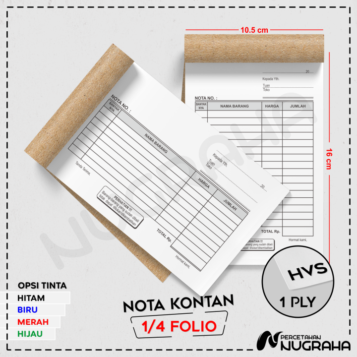NOTA UKURAN 1/4 FOLIO 1 RANGKAP (PLY) / BUKU NOTA KONTAN | Lazada Indonesia