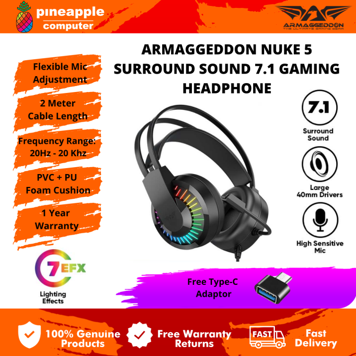 Armaggeddon Nuke 5 Surrond Sound 7.1 Gaming Headphone | 40mm Large ...