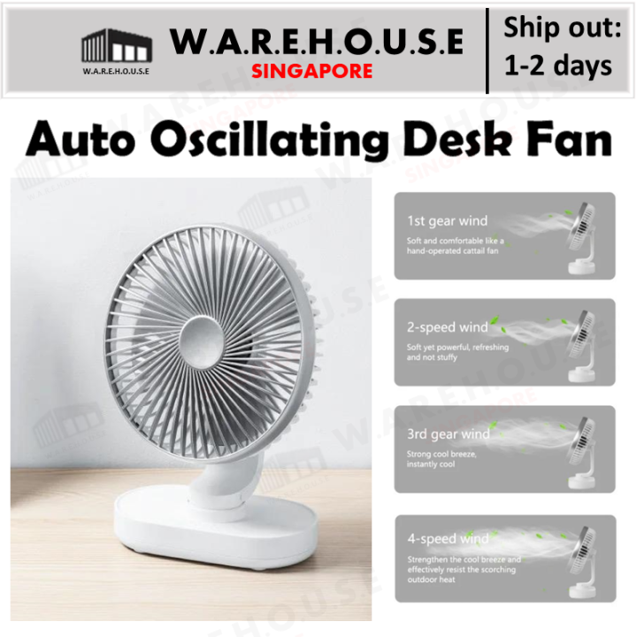 [Warehouse] Auto Oscillation Rechargeable Desk Fan with 4 Speed / USB ...