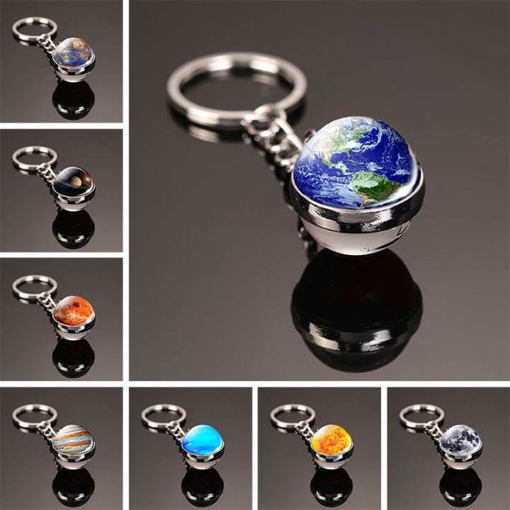 Galaxy Planet Keychain with Solar System Art Picture Glass Ball Key ...