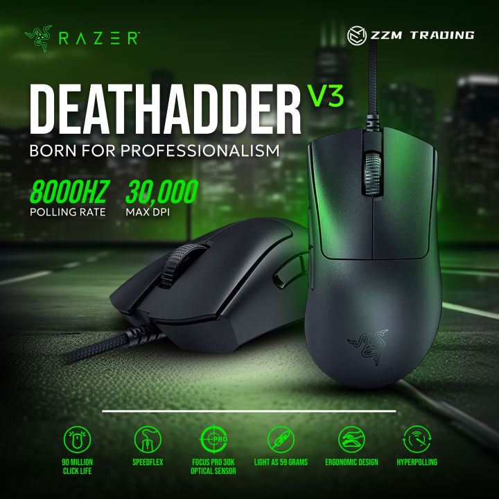 RAZER DEATHADDER V3 Wired Gaming Mouse 8000Hz Polling Rate 30,000 Max ...