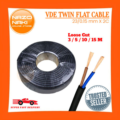 23/0.15 x 2C Twin Flat VDE Cable Black 2 Core PVC Insulated Twin Flat ...